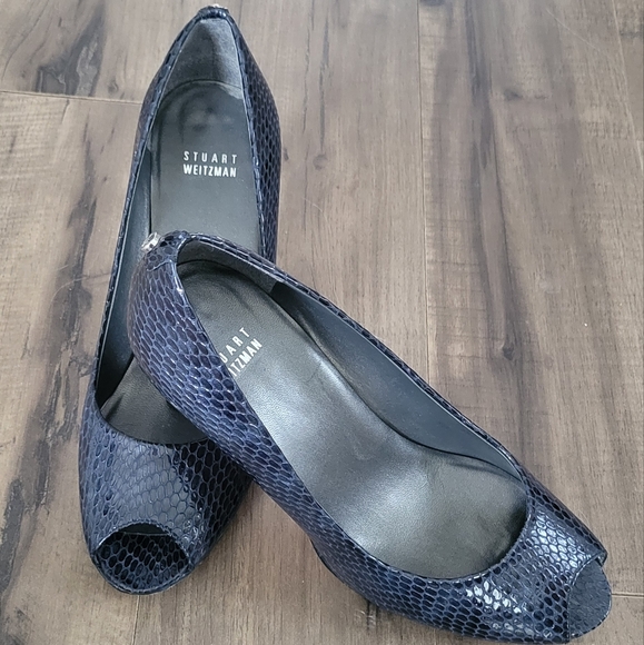 Stuart Weitzman | Shoes | Stuart Weizman Navy Blue Peep Toe Heels Size ...